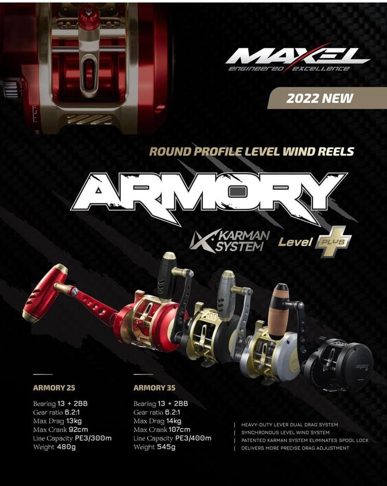 Maxel Armory 25 / 35 Round Profile Level Wind Reels Jigging Bottom ...