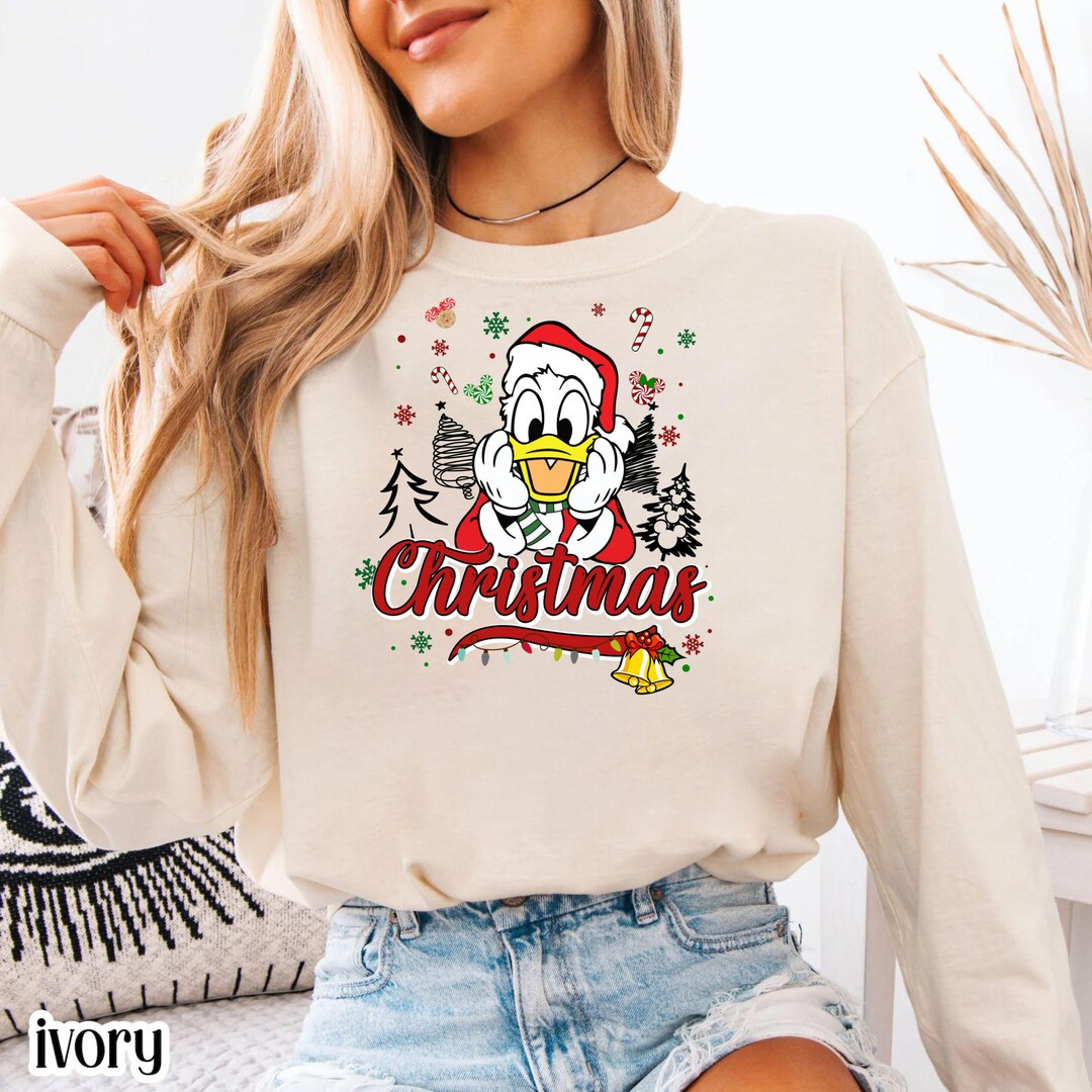 Christmas Donald Duck Long Sleeve | Comfort Colors 6014 | Cute Holiday ...