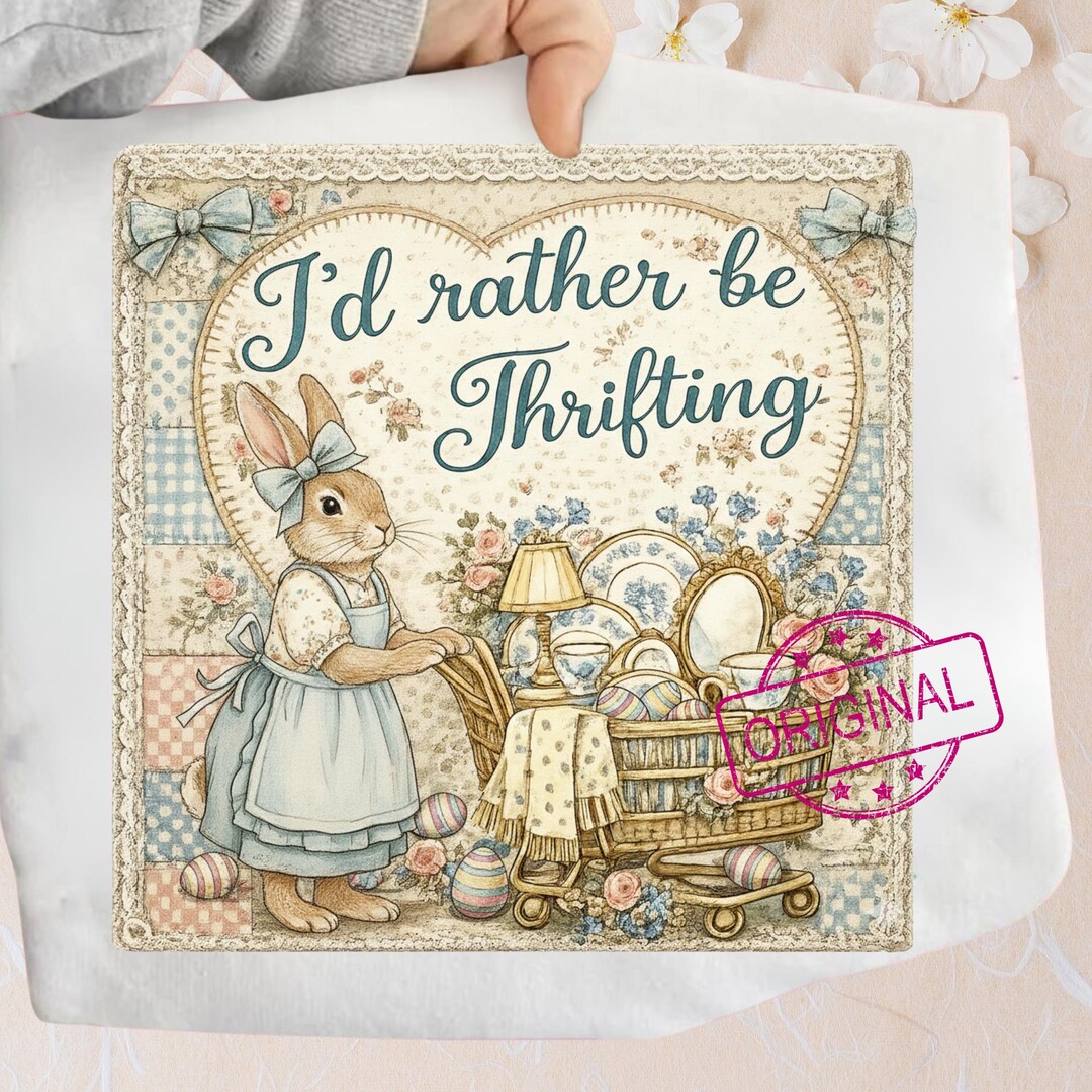 Cute Vintage Rabbit Design PNG, Perfect for Thrift Shop Lovers, Vintage ...
