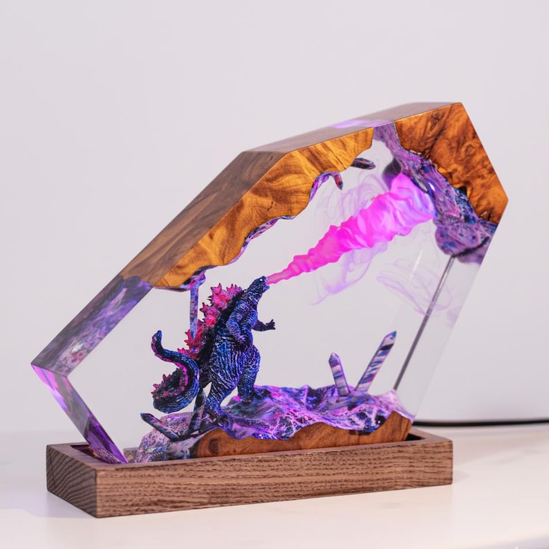 Handmade Godzilla Resin Lamp – Kaiju Movie Scene, LED Night Light - Etsy