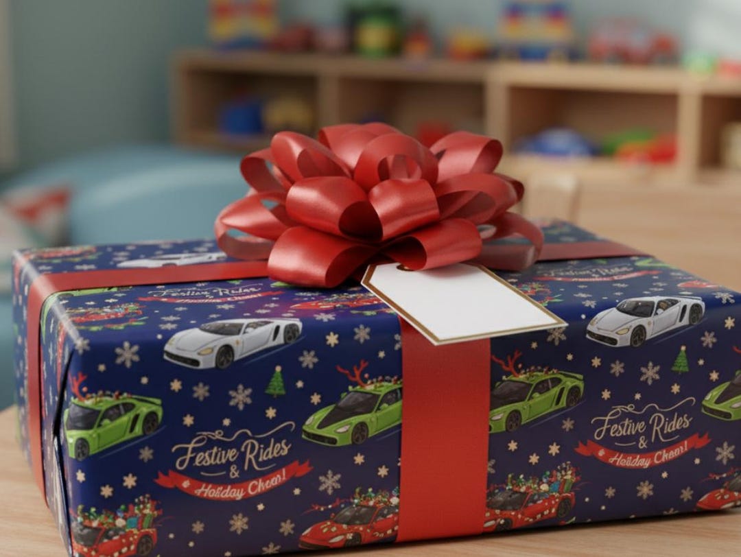 Retro Holiday Cars Wrapping Paper | Christmas Car Pattern - Etsy