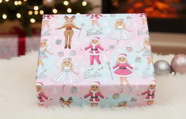 Barbie Holiday Dolls Wrapping Paper | Christmas Gift Wrap - Etsy