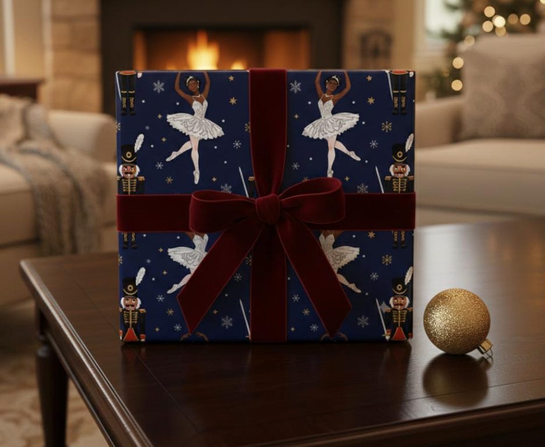 Nutcracker Ballerina Wrapping Paper | Navy Holiday Dance Pattern - Etsy
