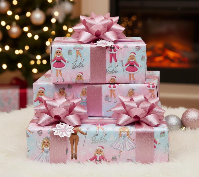 Barbie Holiday Dolls Wrapping Paper | Christmas Gift Wrap - Etsy