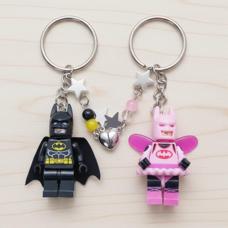 Couple Minifigure Keychain, Y2k Black Pink Bat Keychain, Cute Love Bag ...