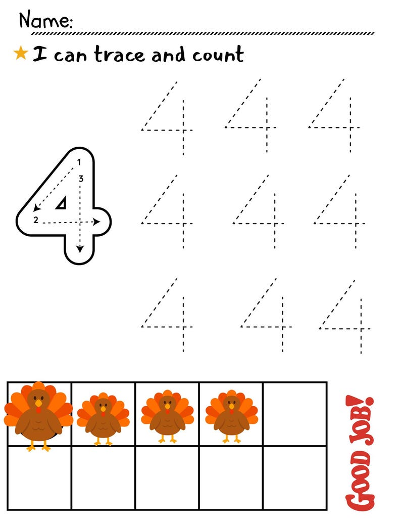 Thanksgiving Number Tracing Worksheet 1-10 (digital Download) - Etsy