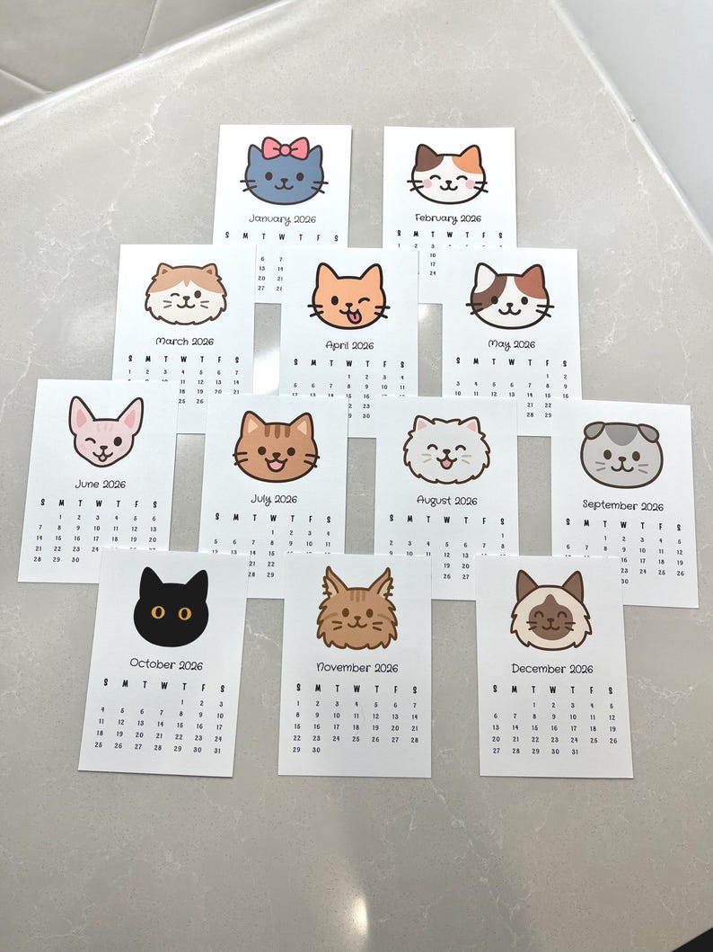2026 Mini Desk Calendar, Cat Art Collection, Gift for Cat Lovers - Etsy