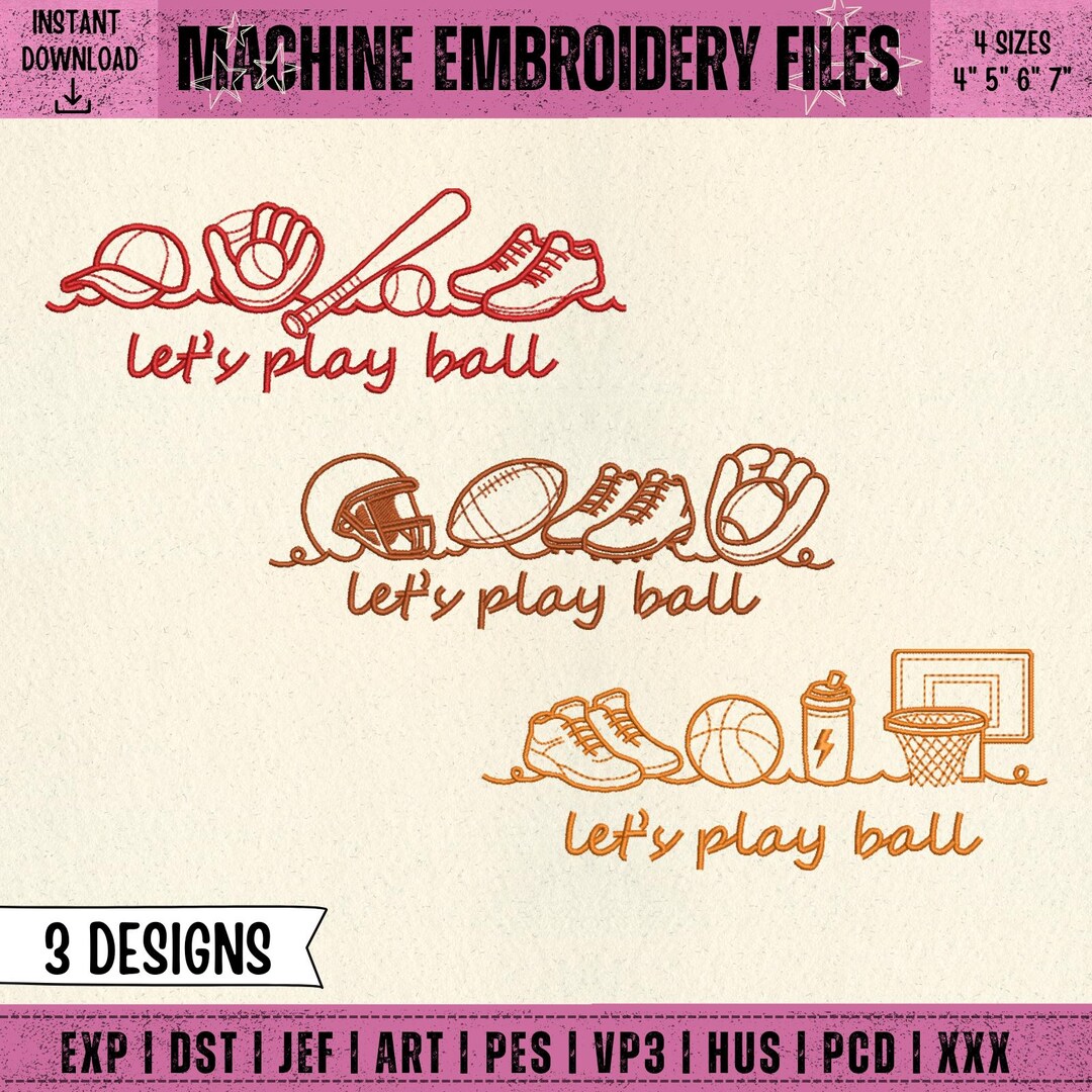Let's Play Ball Embroidery Design Bundle, Sports Mom Pattern (digital ...