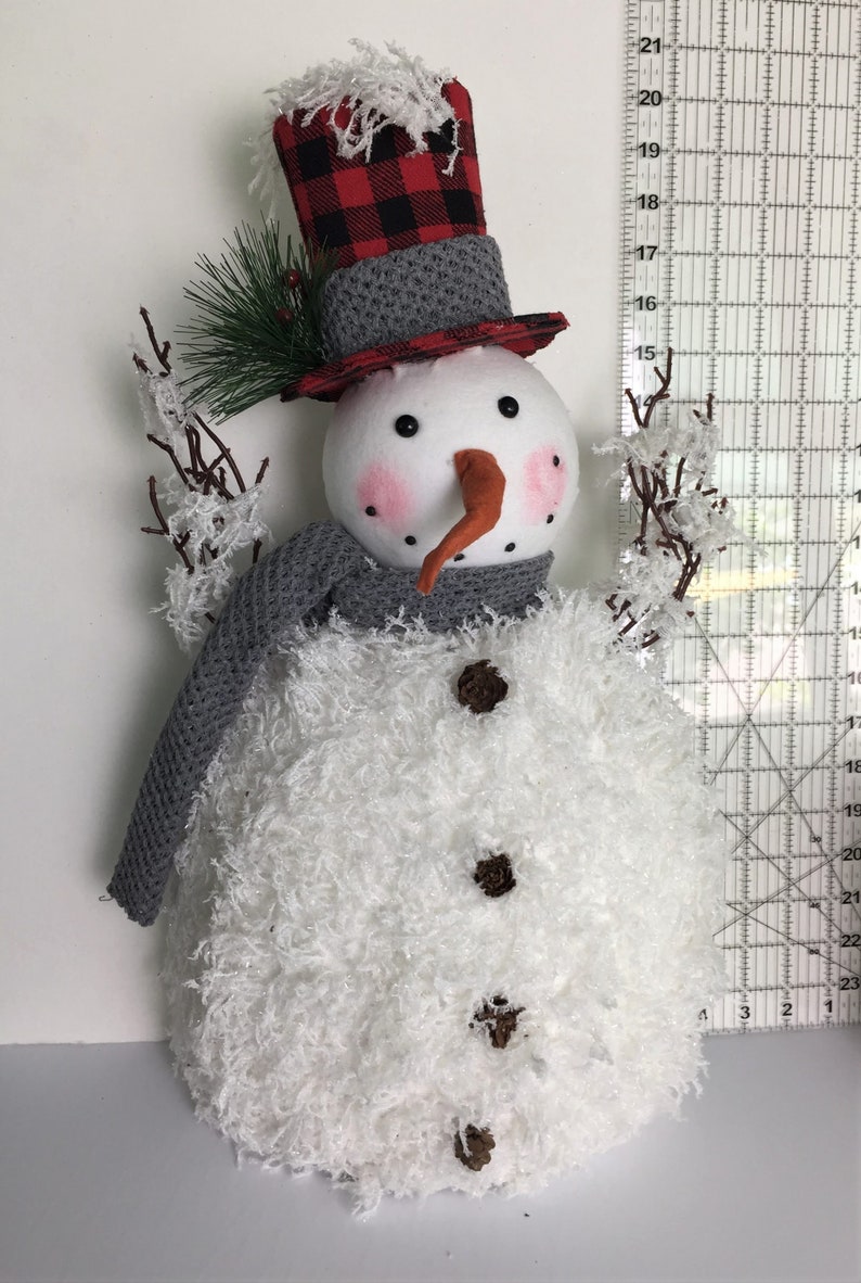 Fuzzy Snowman With Red and Black Buffalo Plaid Top Hat Decor - Etsy