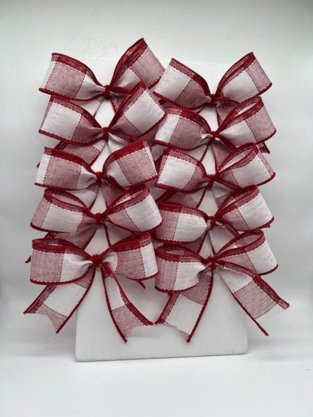 Red White Woven Check Ribbon Bows/ Set 10 Bows/ Treat Bag Bows/ July ...