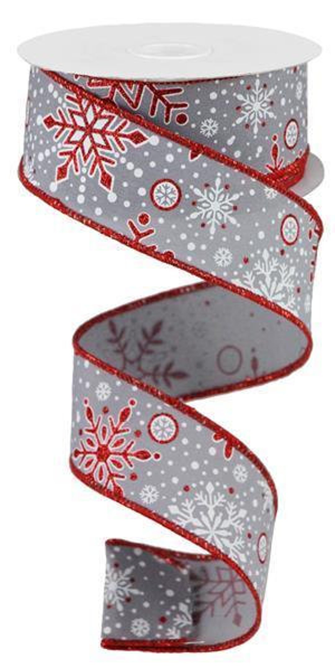 Christmas Red and White Snowflakes on Light Gray Wired Royal Burlap ...