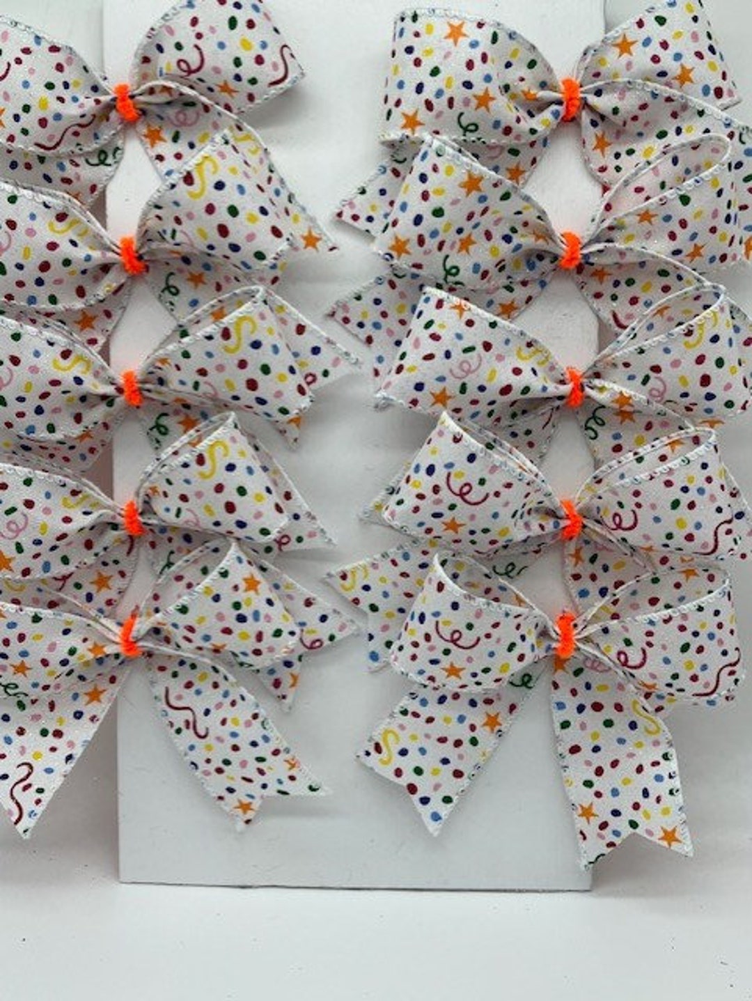 White Multi Color Confetti Bows Ribbon Set 10 Bows/ Treat Bag Bows ...