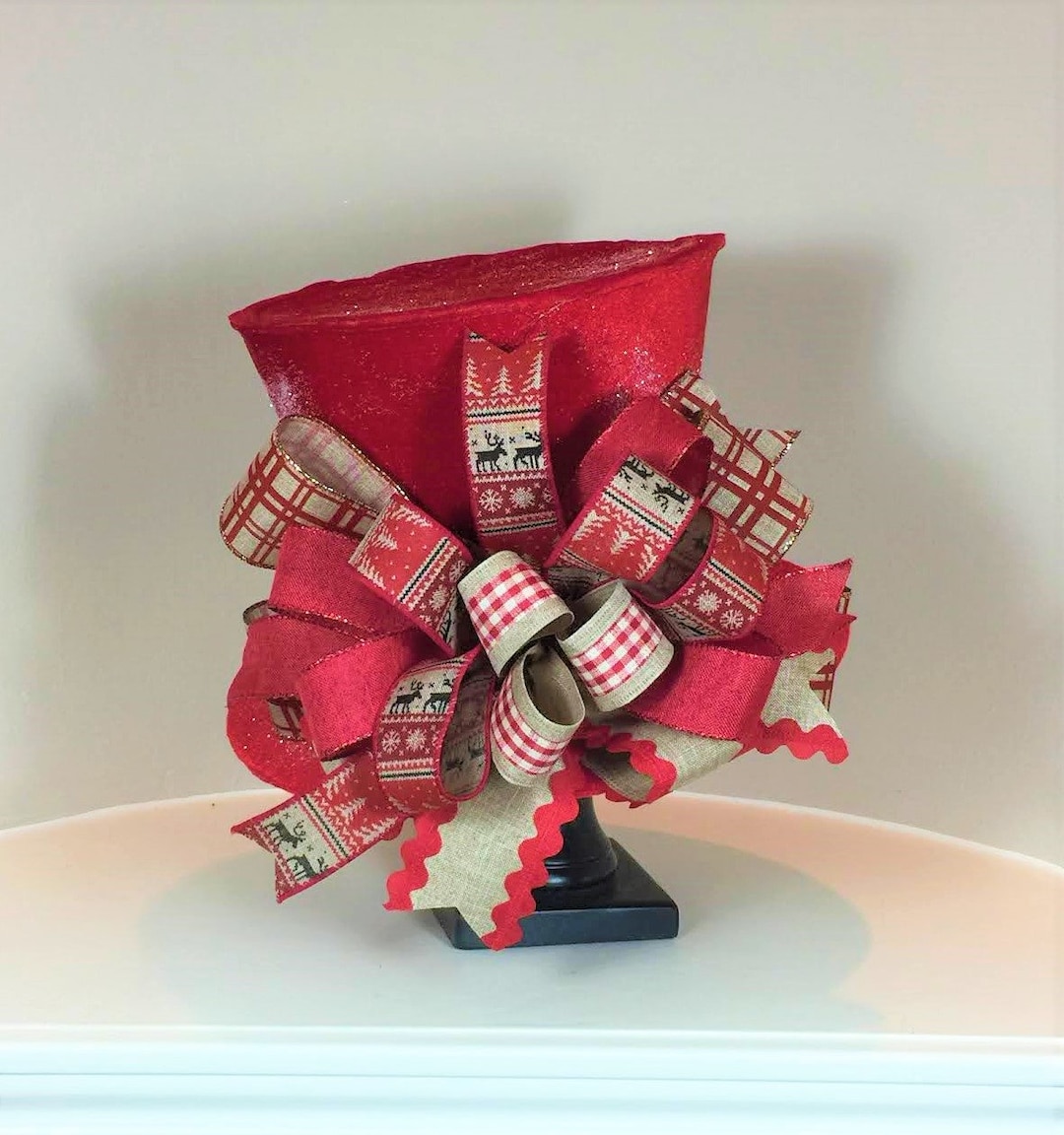 Red Christmas Tree Top Hat Tree Topper With Big Bow Red and Burlap - Etsy