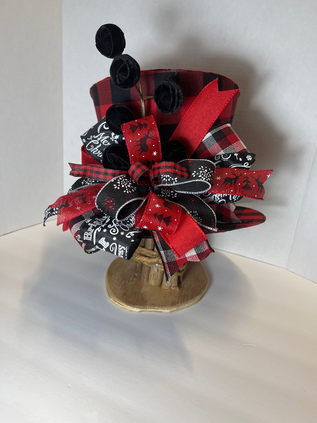 Black and Red Buffalo Large Top Hat Christmas Tree Topper With Matching ...