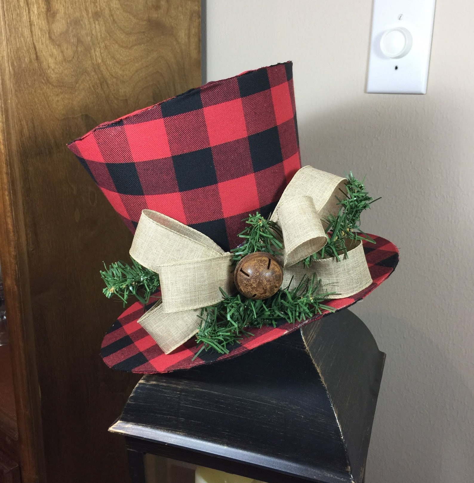 Red and Black Buffalo Plaid Christmas Tree Top Hat Tree Topper - Etsy