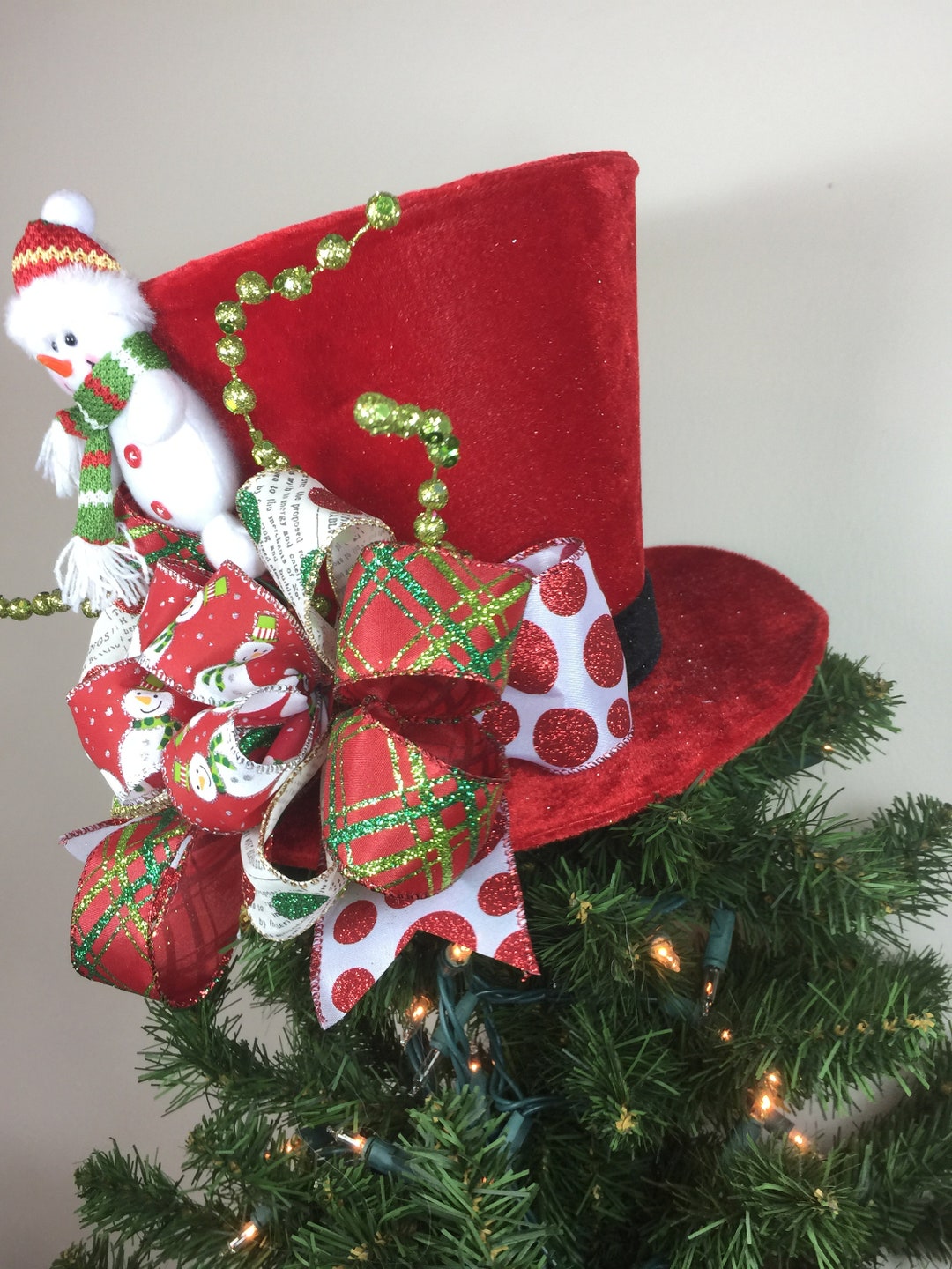 Snowman With a Red Stocking Cap and Green Scarf Top Hat - Etsy