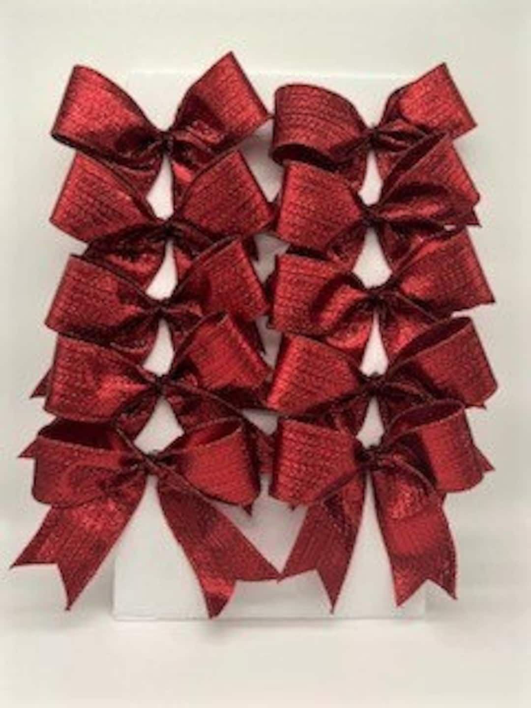 Christmas Decorative Metallic Shiney Red Bows/ Set 10 Bows/ Christmas ...