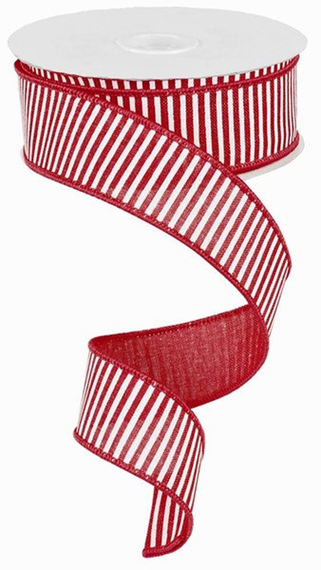 Red and White Pin Stripe on Wired Royal Burlap Ribbon Finished in a ...
