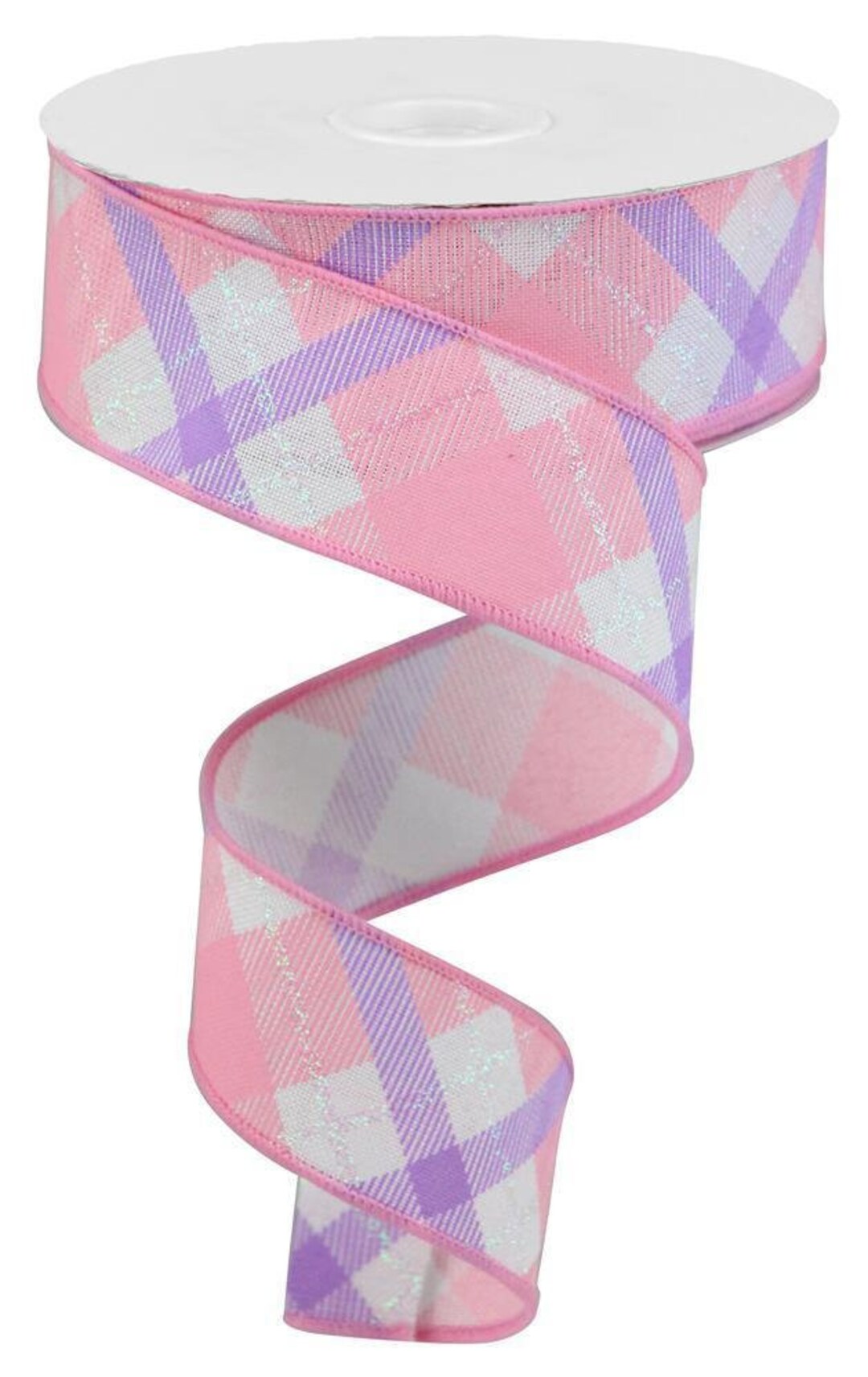 Pastel Glittered Diagonal Plaid in Pink, Lavender and White Wired Royal ...