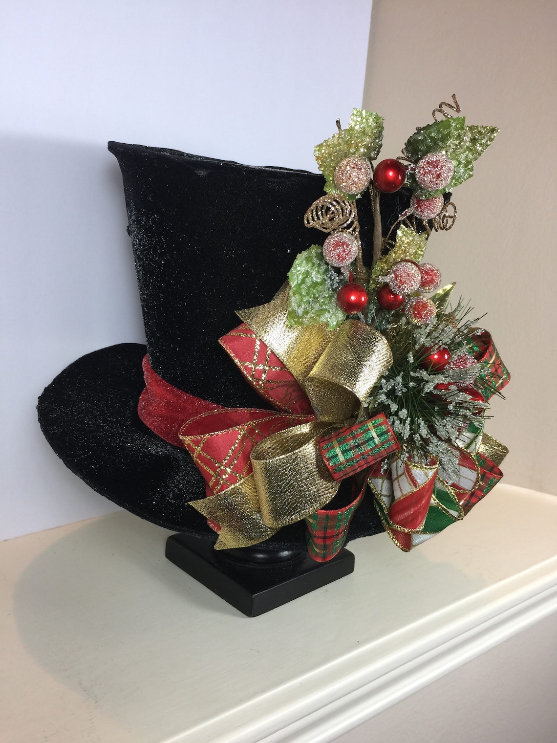 Christmas Tree Topper Black Top Hat Centerpiece Traditional | Etsy