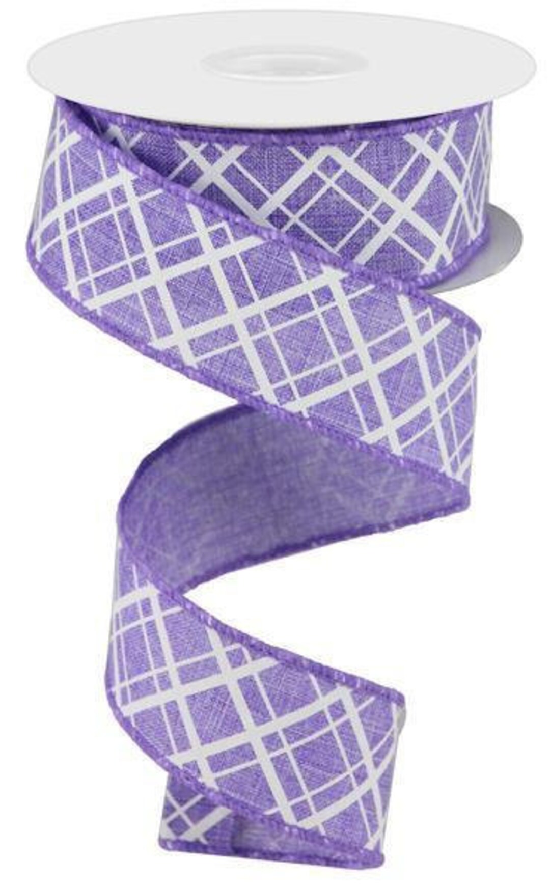 Wired Ribbon Line Check Lavender With White Checks on Royal Burlap ...