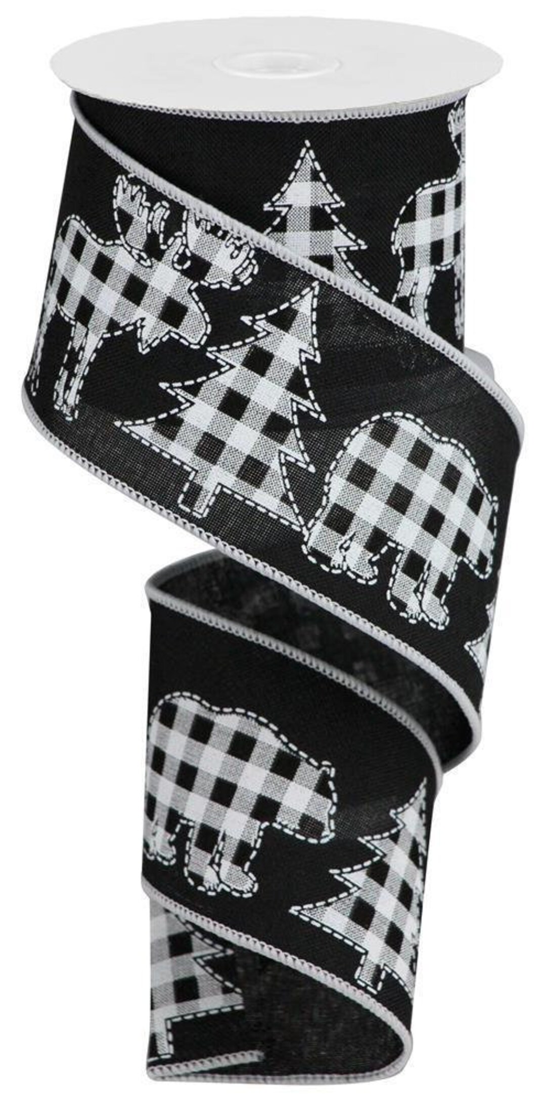 Christmas Wired Royal Burlap Ribbon With Appliqued Bear and Tree White ...