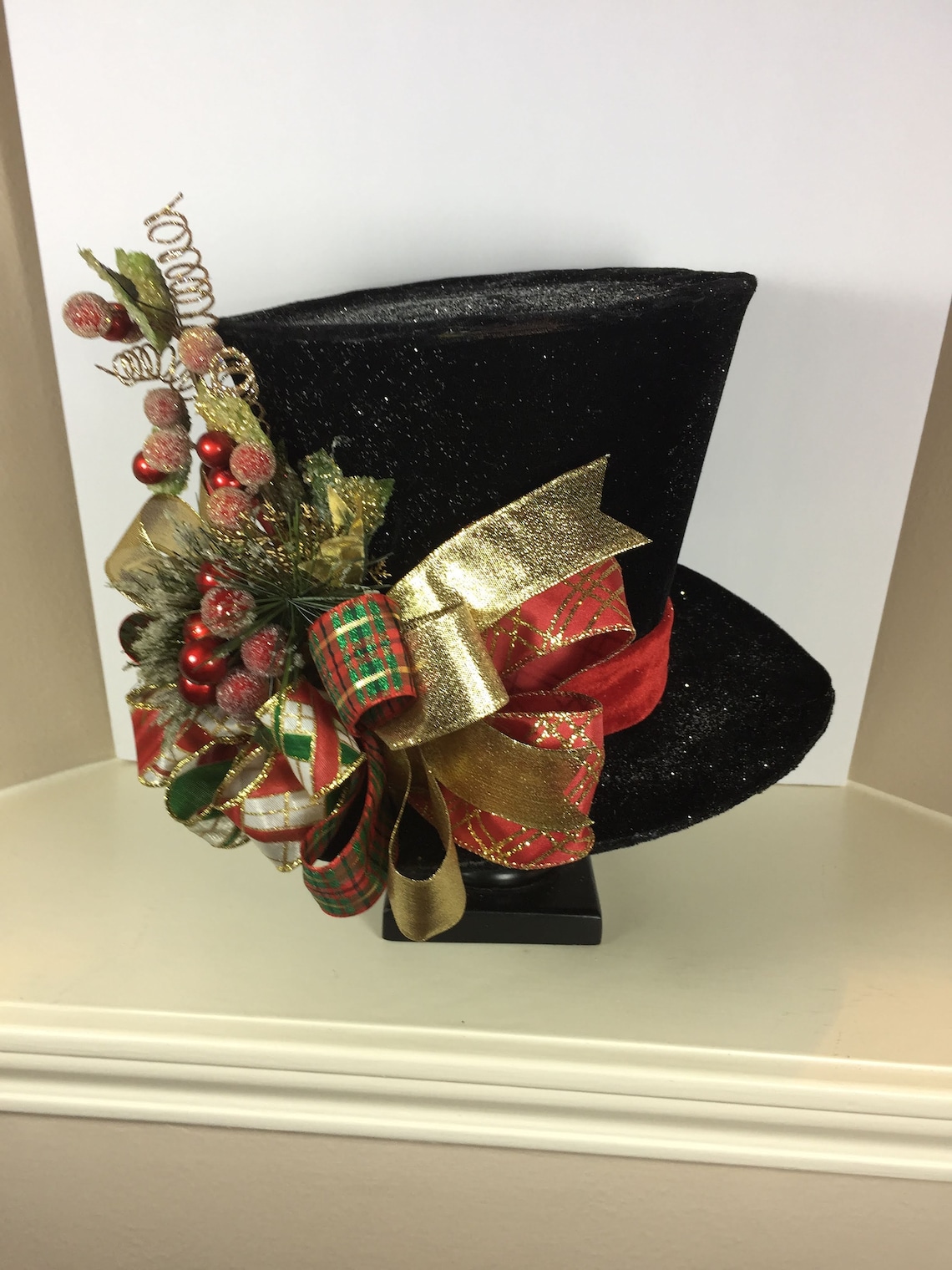 Christmas Tree Topper Black Top Hat Centerpiece Traditional | Etsy