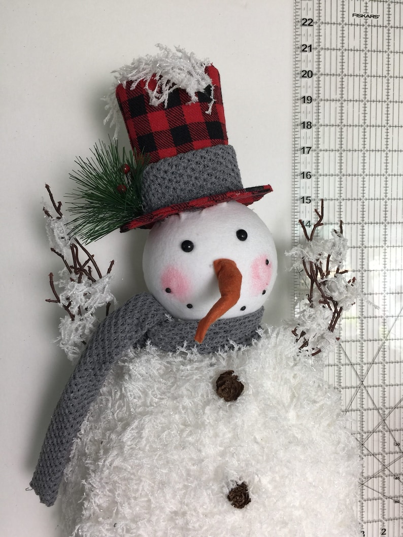 Fuzzy Snowman With Red and Black Buffalo Plaid Top Hat Decor - Etsy