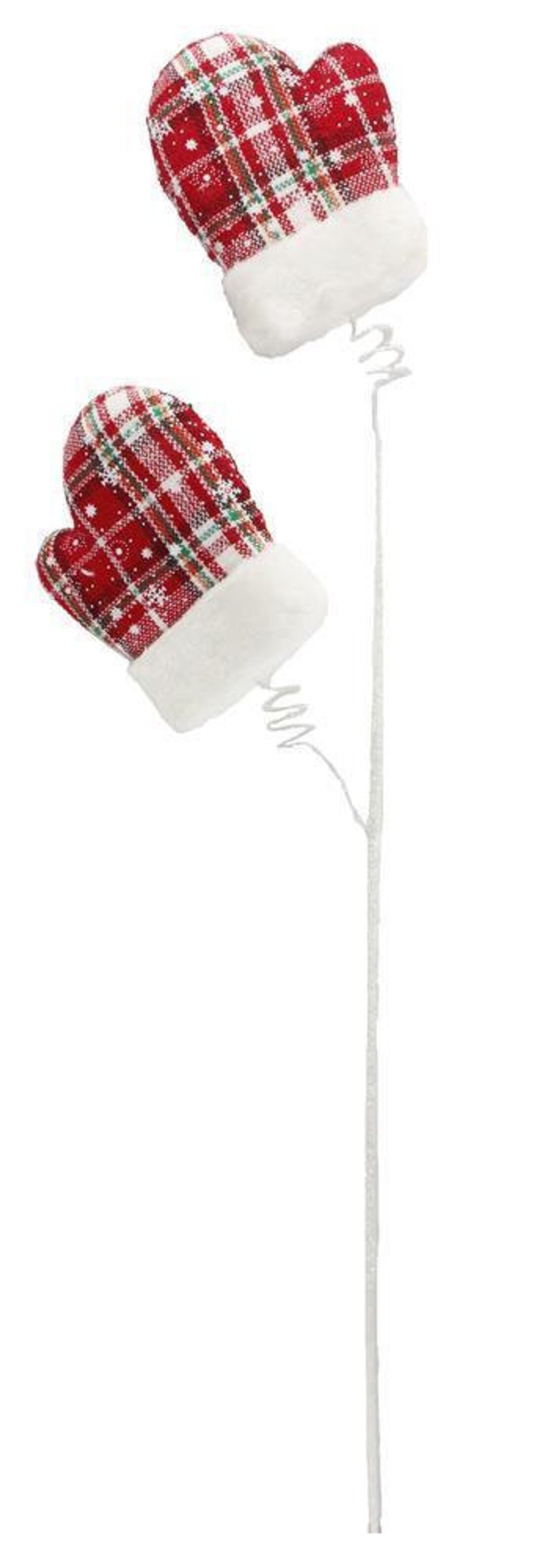 Christmas Fabric and Foam and Faux Fur Santa Mittens Pick Stem Spray 29 ...