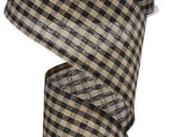 Black Tan Gingham Check Wired Ribbon Finished in a Matching - Etsy