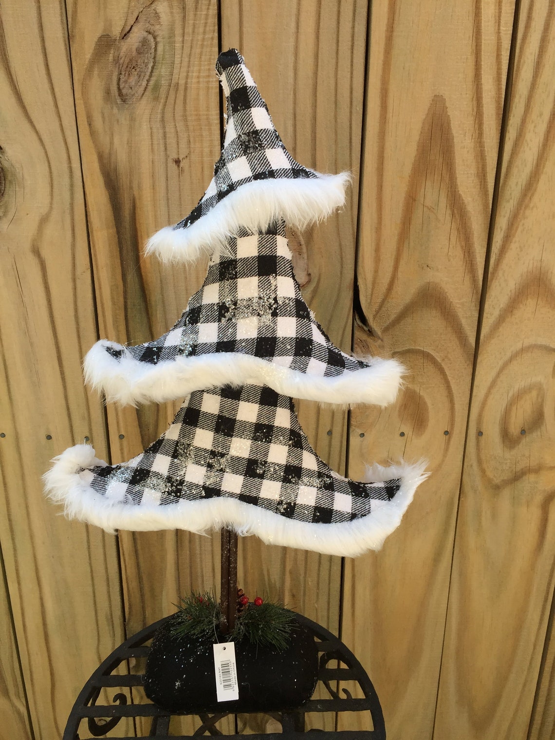Large Black and White Buffalo Check Tree With Faux Fur Trim - Etsy