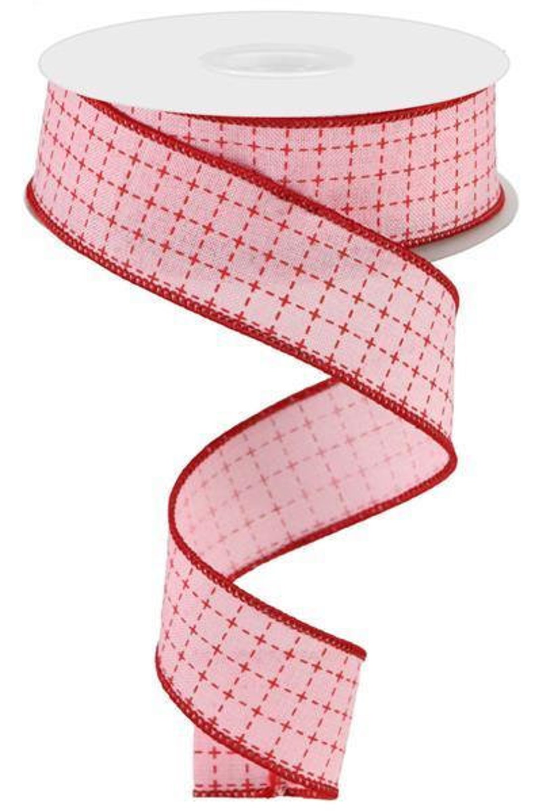 Pink With Red Raised Stitch Squares Royal Burlap Ribbon 1.5" X 10 Yards ...