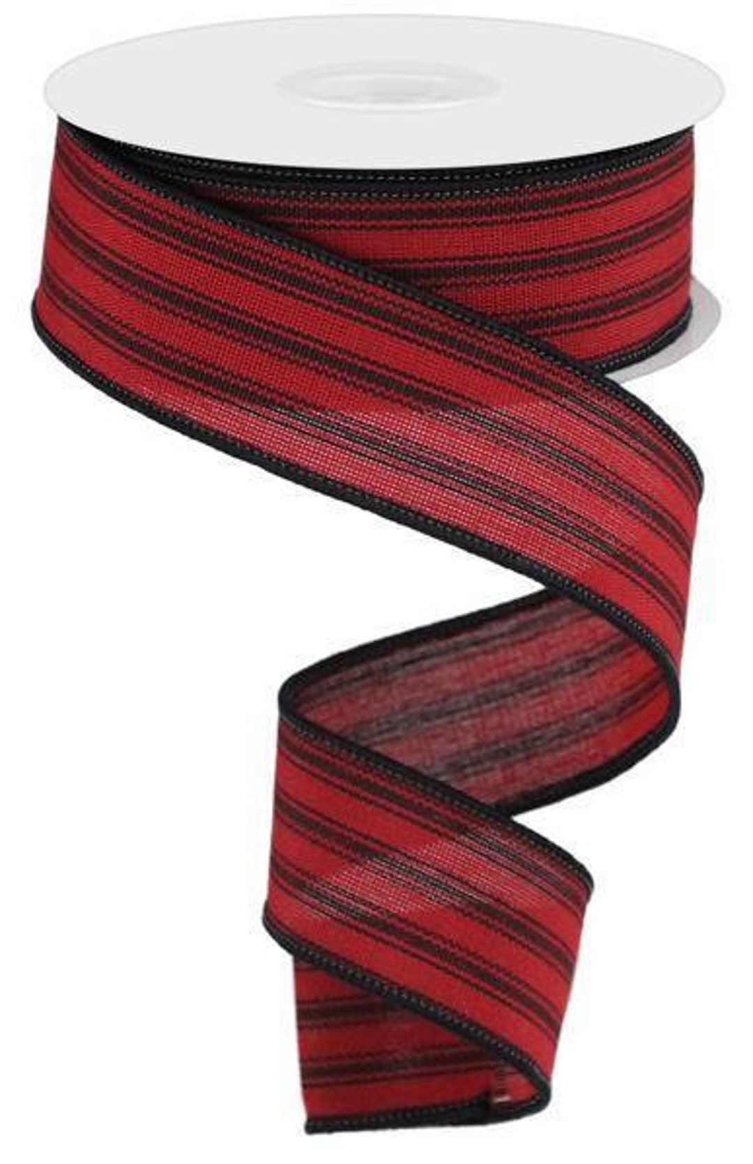 Red and Black Vertical Stripe Ticking Wired Ribbon With a Matching Edge ...