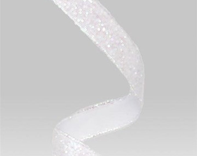 Iridescent White Glitter on Metallic Fabric 5/8 X 10 Yard Roll RJ2031 ...