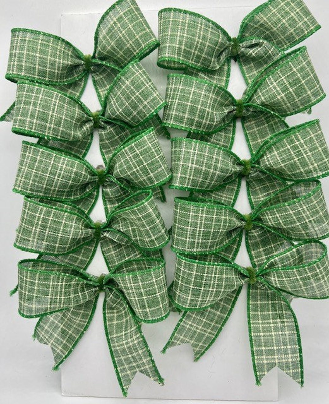 Decorative Spring or Summer Fern Green White Line Check Bows/ - Etsy