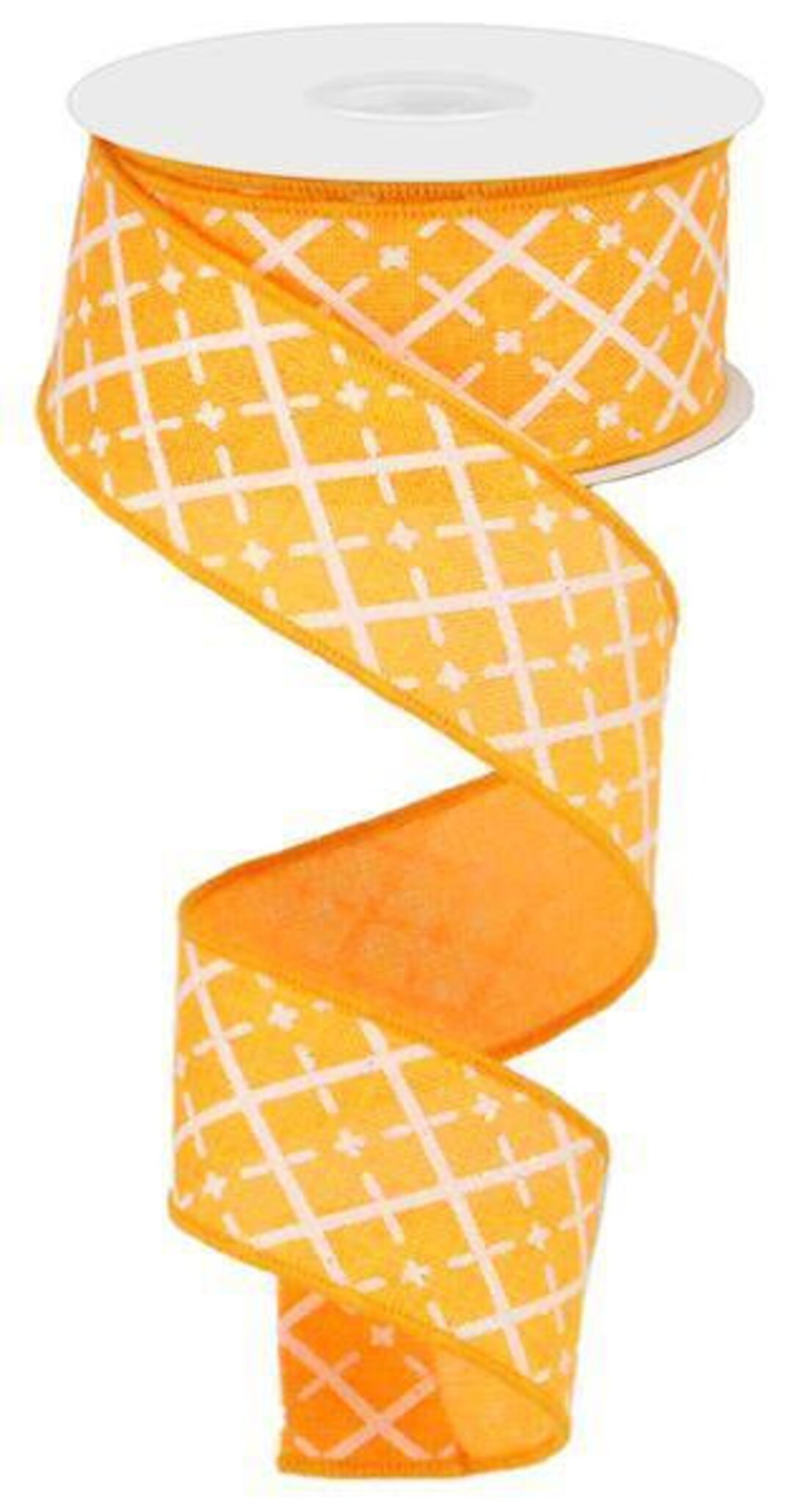 Bright Orange Melon Color With White Glittered Argyle Basket Print on ...