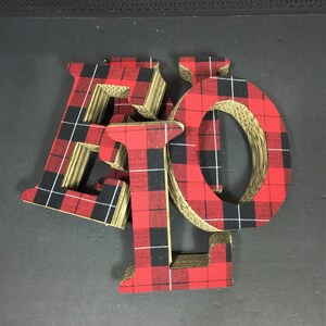 NOEL Christmas Lettering Red and Black Buffalo Plaid on Layered ...