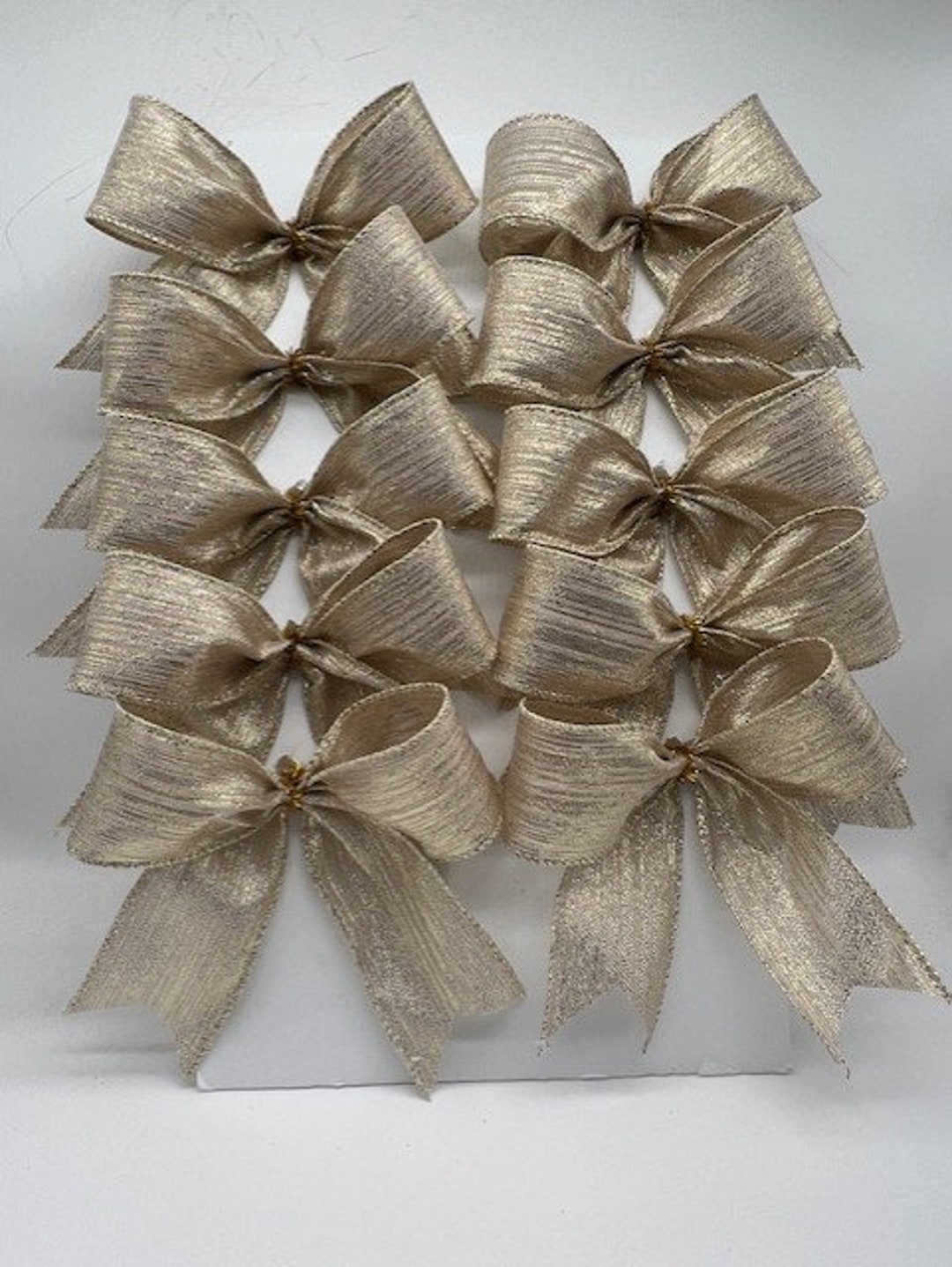 Decorative Shiny Lt. Gold Metallic Ribbon Bows/ Set 10 Bows/ Christmas ...