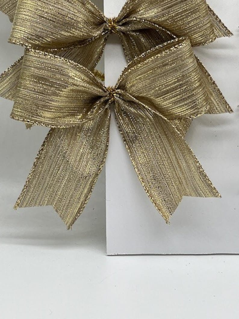 Decorative Shiny Gold Metallic Ribbon Bows/ Set 10 Bows/ Christmas ...