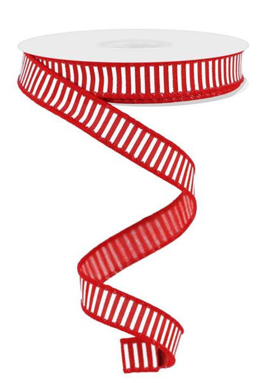 Red and White Pin Stripe on Wired Royal Burlap Ribbon Finished in a ...