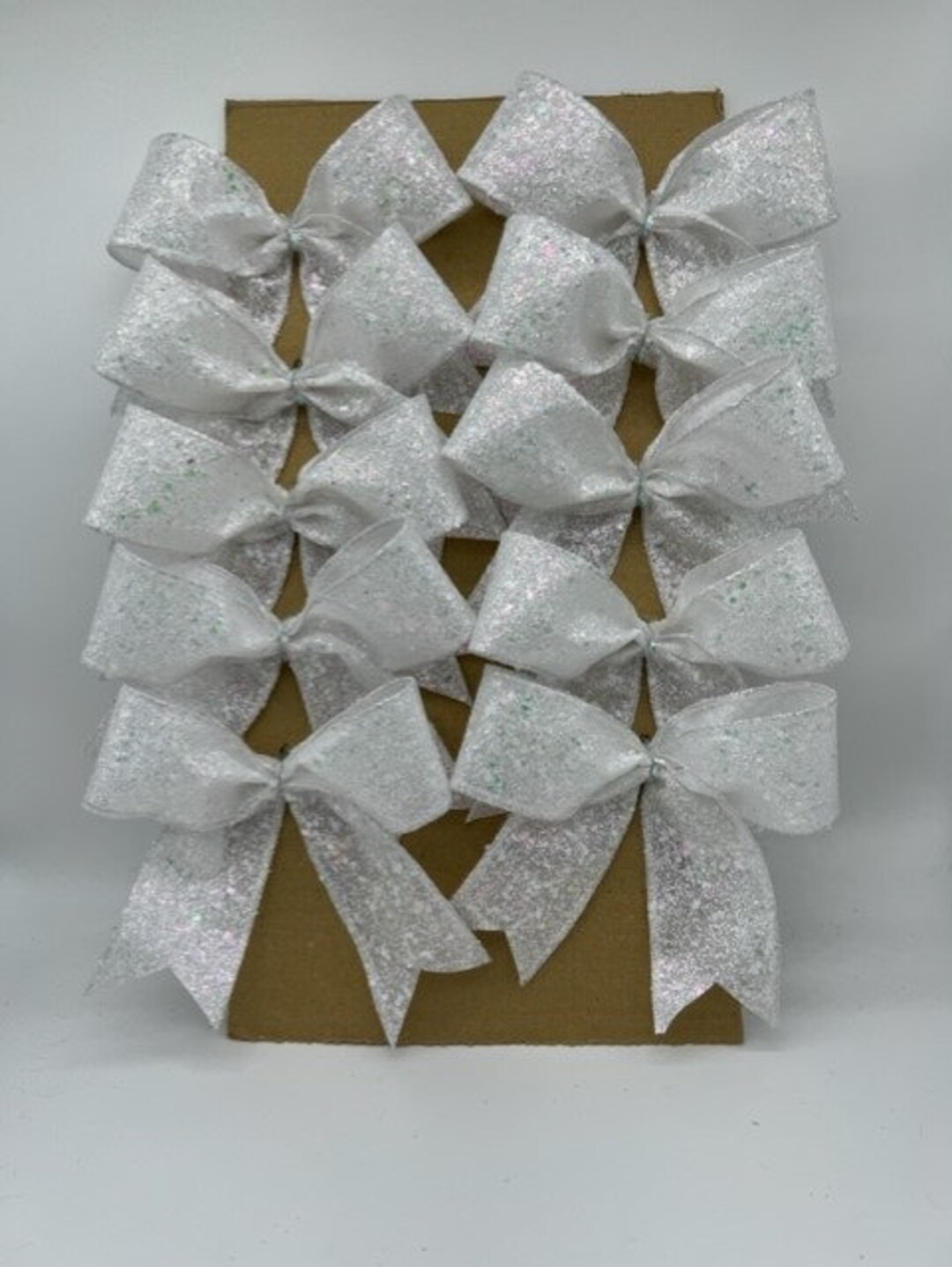 Christmas Tree Bow Set White Glittered Ribbon Bows/ Set 10 Bows ...