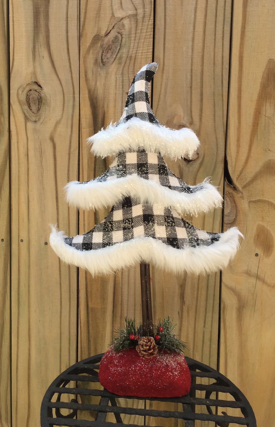Small Black and White Buffalo Check Tree With Faux Fur Trim Decor - Etsy