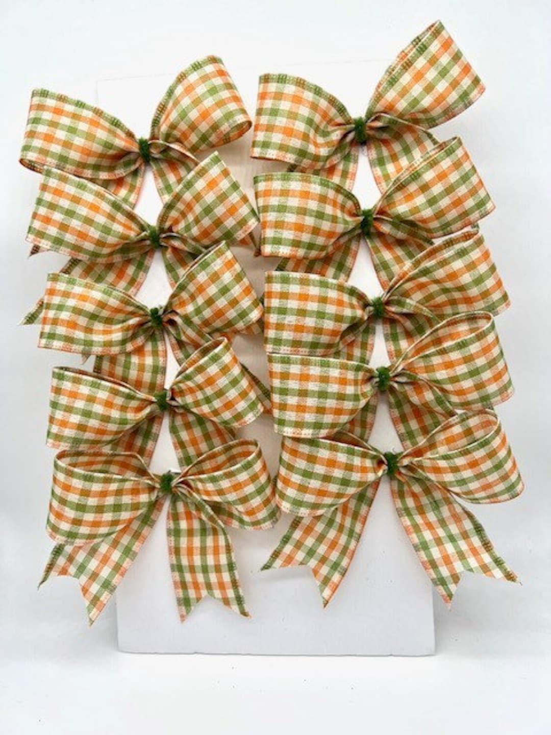 Decorative Easter Spring Orange and Moss Green Gingham Check Bows/ Set ...