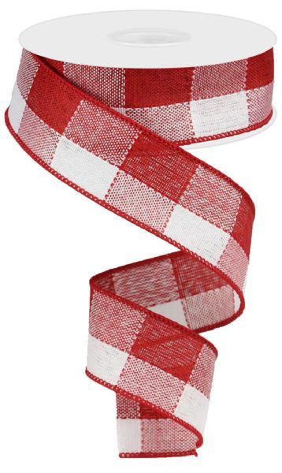 Red and White Woven Check Wired Ribbon 1.5" X 10 Yards With a Red Satin ...
