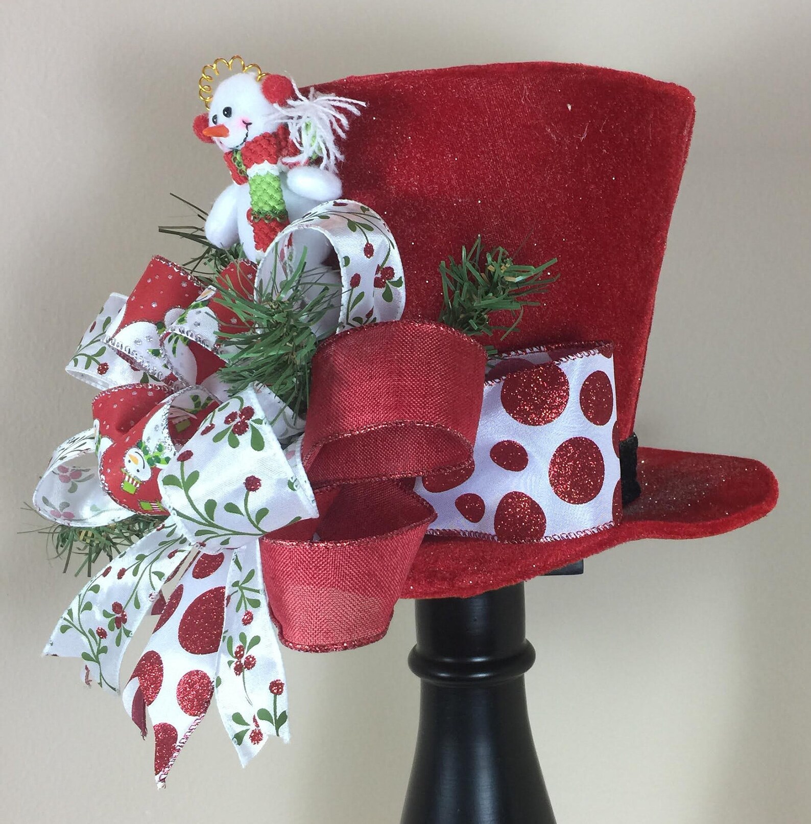 Snowman With a Red Stocking Cap and Green Scarf Top Hat - Etsy