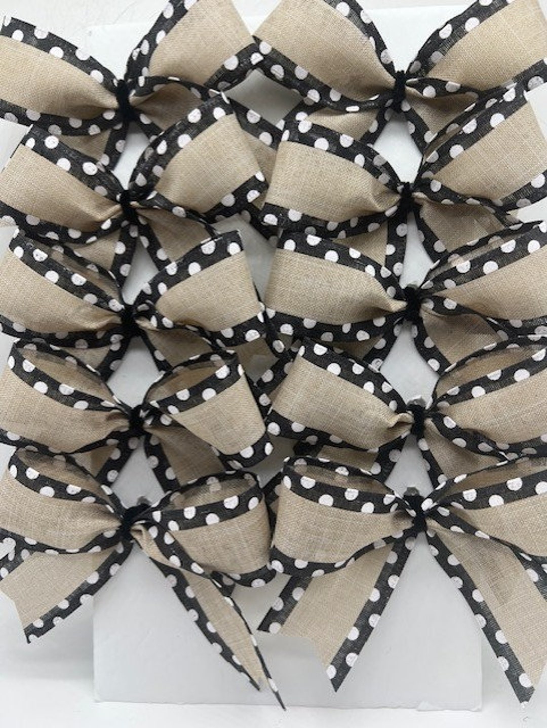 Decorative Tan Royal Burlap With Black and White Polka Dot Edge Bows ...