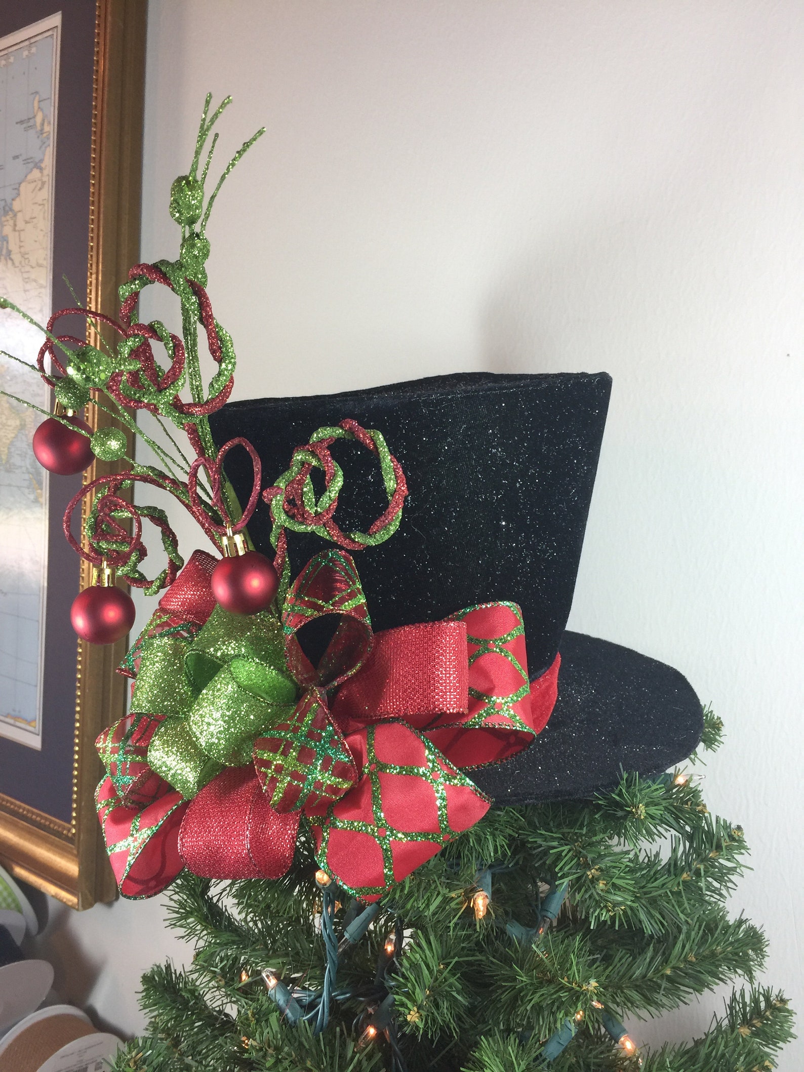Christmas Tree Topper Black Top Hat Tree Topper Centerpiece | Etsy
