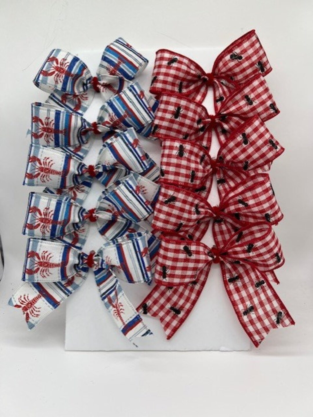 Red White Gingham Check Bows With Black Ants Printed and Crawfish Bows ...