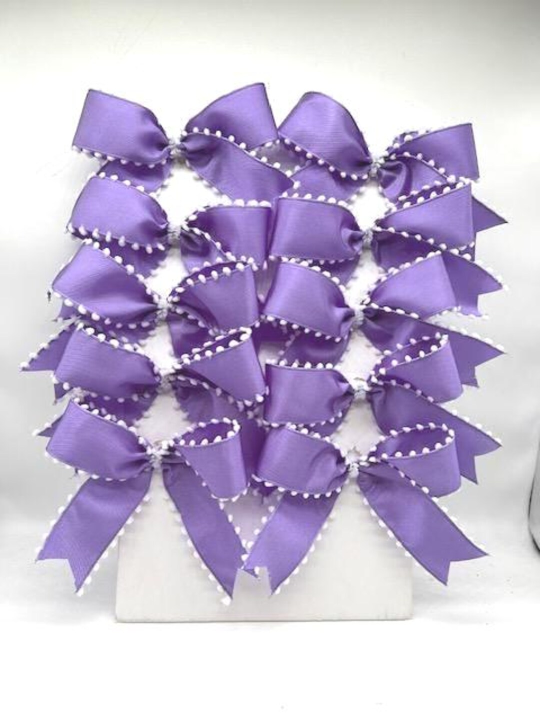Decorative Lavender Satin With White Pompom Edge Bows/ Set 10 Bows ...