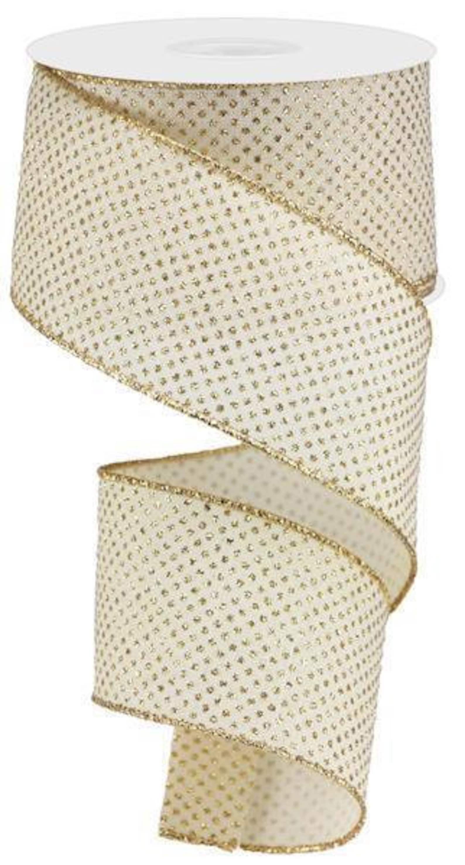 Ivory Cream With Gold Micro Dot Wired Royal Burlap Ribbon - Etsy